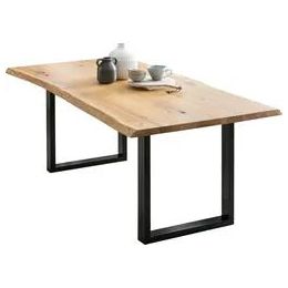 Esstisch Salesfever "Design-Speisetisch f&uuml;r stilvolles Ambiente", schwarz (natur, schwarz, schwarz, natur), B:160cm H:75cm T:90cm, Tische, Esstisch, UV-lackierte Eichenholz-Tischplatte, 40mm