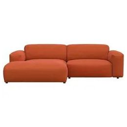 Ecksofa FLEXLUX "Lucera Chaislongue rechts oder links, L-Form, bequem", orange (burned orange), B:257cm H:73cm T:171cm, 85% Polyester/15%Polyamide, Sofas, Ecksofa, modern & anschmiegsam, Kaltschaum, Stahl-Wellenunterfederung