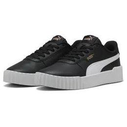 Sneaker Puma "Carina 3.0 Sneakers M&auml;dchen", Damen, Gr. 36, schwarz-wei&szlig; (schwarz, wei&szlig; gold), Obermaterial: Synthetik, Textil, Kuhleder, Leder. Futter: Textil. Innensohle: Textil, Keine Angabe. Laufsohle: Gummi, Schuhe Sneaker