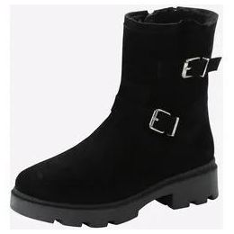 Stiefelette sheego, Damen, Gr. 37, XL-Schaft, schwarz, Leder, Veloursleder, Schuhe Stiefelette