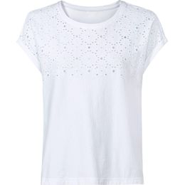 CR&Eacute;ATION L Damen Rundhalsshirt mit Lochstickerei wei&szlig; Gr&ouml;&szlig;e 36