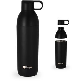 Berger Edelstahl Trinkflasche mit 2-in-1 Deckel 550 ml - schwarz matt - Isolierflaschen & Isobeh&auml;lter