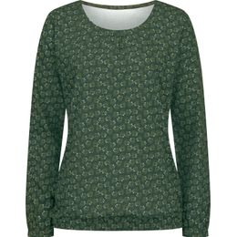 Damen Rundhalsshirt mit Gummib&uuml;ndchen am &Auml;rmel moos-eucalyptus-bedruckt, Gr&ouml;&szlig;e 50