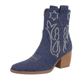 Ital-Design Cowboystiefel Damen Gr&ouml;&szlig;e 37 dunkelblau Winterschuhe