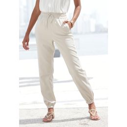 Schlupfhose Lascana, Damen, Gr. 38, N-Gr, beige (sand), Web, Obermaterial: 65% Lyocell, 35% Baumwolle, unifarben, figurumspielend, Hosen Schlupfhose, aus Webware, leichte Stoffhose mit Taschen, Topseller