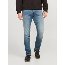 Jack & Jones Tapered-fit-Jeans JACK & JONES "JJIMIKE JJBLADE JJ 116 SN", Herren, Gr. 28, L&auml;nge 30, blau (light blau denim), Denim/Jeans, Obermaterial: 99% Baumwolle, 1% Elasthan, Abriebeffekte, bequem, Jeans Tapered-fit-Jeans