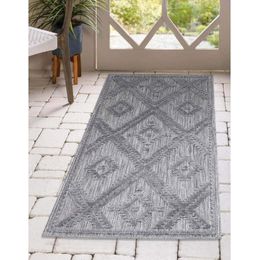 Teppich Carpet City "In-& Outdoorteppich Santorini 454, 3D-Effekt, Raute-Optik", grau (anthrazit), B:80cm H:5mm L:150cm, Polypropylen, Teppiche, Teppich, Wetterfest & UV-best&auml;ndig f&uuml;r Terrasse, Balkon, K&uuml;che, Flur