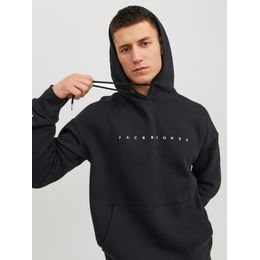 Jack & Jones Kapuzensweatshirt JACK & JONES "JJESTAR mit 3D-Print und Kapuze f&uuml;r vielseitige Anl&auml;sse", Herren, Gr. L, schwarz, angeraute Sweatware, Obermaterial: 70% Baumwolle, 30% Polyester, bedruckt, relaxed fit normal, Rundhals, Rippb&uuml;ndchen, Sweatshirts Kapuzensweatshirt, Baumwollmischung, relaxed fit, Topseller