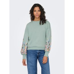 Sweatshirt Only "ONLBROOKE L/S O-NECK FLOWER SWT", Damen, Gr. XS, jadeite print:l. flower, Sweatware, Obermaterial: 60% Baumwolle, 40% Polyester, regular fit normal, Rundhals, Rippb&uuml;ndchen, Sweatshirts Sweatshirt, Baumwollmischung, regular fit