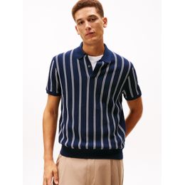 Poloshirt Tommy Hilfiger "KNITTED VERTICAL STRIPE", Herren, Gr. XL, schwarz night navy, Strick, Obermaterial: 100% Baumwolle, normal normal, B&uuml;ndchen, Shirts Poloshirt, normale Passform, aus Strick