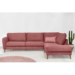 Ecksofa Home Affaire "MARSEILLE 278/202 cm, L-Form, Ottom. rechts/links, verschiedene Bez&uuml;ge", rosa (blush), B:278cm H:88cm T:202cm, 100% Polyester, Sofas, Ecksofa, Massivholzbeine Eiche, Landhausstil, Wellenunterfederung