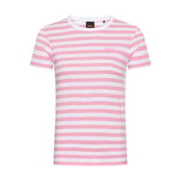 T-Shirt BOSS Orange "Esla Striped Premium Damenmode", Damen, Gr. M (38), open lila 554, Single Jersey, Obermaterial: 100% Baumwolle, unifarben, regular fit h&uuml;ftbedeckend, Rundhals, eng normaler Saum, Shirts T-Shirt, Premium Damenmode, im gestreiften Design