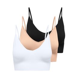 Bustier Only "ONLVICKY RIB S-L V-NECK 3-PACK TOP NOOS", Damen, Gr. XS, N-Gr, schwarz pack:schwarz, hellwei&szlig;, peach taffy, Jersey, Obermaterial: 90% Polyamid, 10% Elasthan, figurbetont, BHs Bustier, figurbetont, modisch, Materialmix, Jersey, Spaghettitr&auml;ger