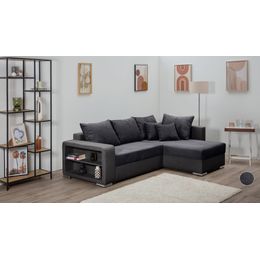 Ecksofa Collection AB "John L-Form", grau (anthrazit), B:226cm H:80cm T:160cm, 100%Polyester, Sofas, Ecksofa, Regalarmlehne,Bettfunktion,Bettkasten,Ottomane beiseitig montierbar