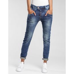 Slim-fit-Jeans Gang "94MARGE", Damen, Gr. 26, N-Gr, blau (blau used), Denim/Jeans, Obermaterial: 98% Baumwolle, 2% Elasthan, Destroyed-Effekte, slim fit lang, Jeans Slim-fit-Jeans, mit besonderem 4-Knopf-Verschluss, Topseller