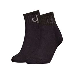 Socken Calvin Klein Jeans "CKJ WOMEN QUARTER 2P GLOSSY RIB", M&auml;dchen, Gr. 35-38, schwarz, Baumwollmischung, unifarben, normal, Socken Socken, mit dezentem Logo-Design