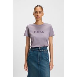 T-Shirt BOSS Orange "Elogo Premium Damenmode", Damen, Gr. L (40), lila, Jersey, Obermaterial: 100% Baumwolle, unifarben, regular fit h&uuml;ftlang, Rundhals, eingesetzt eingefasste Kante, Shirts T-Shirt, mit BOSS-Schriftzug
