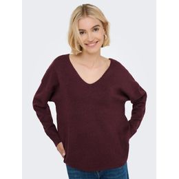 V-Ausschnitt-Pullover Only "ONLRICA LIFE L/S V-NECK PULLO KNT NOOS", Damen, Gr. XL, zinfandel detail:with melange, Strick, Obermaterial: 93% Polyester, 4% Nylon, 3% Elasthan, meliert, regular fit normal, V-Ausschnitt, Rippstrickb&uuml;ndchen, Pullover V-Ausschnitt-Pullover, Materialmix, regular fit