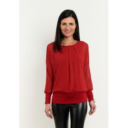 Langarmbluse Seidel Moden, Damen, Gr. 46, rot (rubinrot,44), Web, Obermaterial: 100% Polyester. Obermaterial 2: 95% Viskose, 5% Elasthan, unifarben, bequem h&uuml;ftlang, Rundhals, extrabreites B&uuml;ndchen, Blusen Langarmbluse, mit gerafftem Rundhals, MADE IN GERMANY