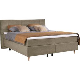 Boxspringbett Alina "Henri", braun (khakigrau tmd 4), B:180cm L:208cm, Struktur TMD (100% Polyester), Komplettbetten, Boxspringbett, inklusive Matratze und Topper, in diversen Ausf&uuml;hrungen