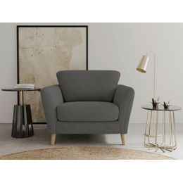 Sessel Home Affaire "MARSEILLE", grau (dunkelgrau), B:103cm H:88cm T:90cm, Webstoff (100% Polyester);Struktur fein (58% Polyester, 22% Polypropylen);Filzoptik (100% Polyester), Sessel, Sessel, Massivholzbeine Eiche, Landhausstil, Wellenunterfederung