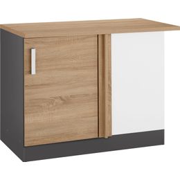 Eckunterschrank KOCHSTATION "KS-Gera", grau (eiche, anthrazit), B:110cm H:85cm T:60cm, Holzwerkstoff, Schr&auml;nke, Eckunterschrank, Stellbreite 110 cm