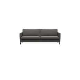 3-Sitzer FLEXLUX "Fiore, super Sitzkomfort durch Kaltschaum im Sitz", grau (warm mineral), B:214cm H:85cm T:92cm, 100% Echteder, Sofas, 3-Sitzer, schmale Armlehnen, F&uuml;&szlig;e Alu+schwarz