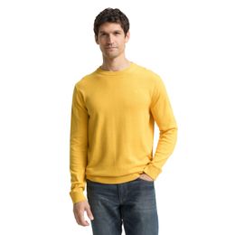 Rundhalspullover Tom Tailor, Herren, Gr. S, classic gelb melange, Strick, Obermaterial: 100% Baumwolle, meliert, regular fit h&uuml;ftbedeckend, Rundhals, B&uuml;ndchen, Pullover Rundhalspullover, mit Logostickerei