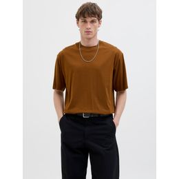 Jack & Jones Oversize-Shirt JACK & JONES "JJEBRADLEY Oversize T-Shirt mit klassischem Rundhalsausschnitt", Herren, Gr. S, braun (monks robe), Jersey, Obermaterial: 100% Baumwolle, unifarben, oversize taillenbedeckt, Rundhals, Shirts Oversize-Shirt, mit gek&auml;mmten Jersey