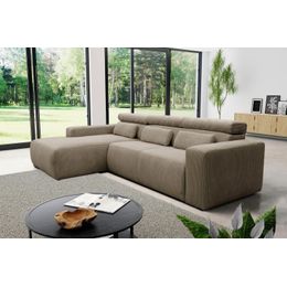 Ecksofa DOMO collection "Brandon B/T: 289/177 cm, belastbar bis 140kg/ Sitz, L-Form", braun (schlamm), B:289cm H:80cm T:175cm, Luxus-Microfaser in Antikleder-Optik (100% Polyester);Luxus-Microfaser (100% Polyester);Kunstleder SOFTLUX, Sofas, Ecksofa, mit Sitztiefenverstellung, Cord, schlamm