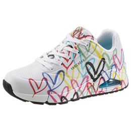Wedgesneaker Skechers "UNO-SPREAD THE LOVE", Damen, Gr. 38, wei&szlig;, bunt allover, Lederimitat, kontrastfarbene Details, Schuhe Wedgesneaker, Freizeitschuh, Halbschuh, Schn&uuml;rschuh mit coolem Graffiti-Print, Topseller