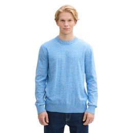Strickpullover Tom Tailor Denim, Herren, Gr. S, blau (bright blau wei&szlig;), Strick, Obermaterial: 100% Baumwolle, meliert, regular fit taillenbedeckt, Rundhals, B&uuml;ndchen, Pullover Strickpullover, in melierter Optik