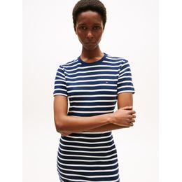Shirtkleid Tommy Hilfiger "NEW CODY STR SLIM SHORT DRS SS", Damen, Gr. XL (42), N-Gr, blau (breton, schwarz night navy, ecru), Jersey, Obermaterial: 100% Baumwolle, slim fit, Rundhals, Kleider Shirtkleid, mit allover Streifendessin, Logo-Flag
