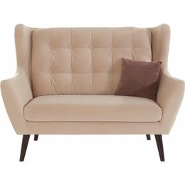 2-Sitzer Home Affaire "Hemmink", beige (beige, kakao), B:144cm H:107cm T:94cm, Samtvelours (100% Polyester);Luxus-Microfaser (100% Polyester);Struktur (94% Polyester, 6% Polyacryl), Sofas, 2-Sitzer, mit Knopfheftung