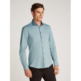 Businesshemd Calvin Klein "POPLIN STRETCH SLIM SHIRT", Herren, Gr. 45, N-Gr, blau (arona), Popeline, Obermaterial: 97% Baumwolle, 3% Elasthan, unifarben, slim fit, &Auml;rmel mit &Auml;rmelschlitz 2-Knopf-Manschette, Hemden Businesshemd, mit Kentkragen, Logoprint auf Brusth&ouml;he