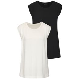 Shirttop Lascana "mit Schulterraffung", Damen, Gr. 36/38, schwarz (schwarz, creme), Single Jersey, Obermaterial: 95% Viskose, 5% Elasthan, unifarben, Basic, figurumspielend normal, Rundhals, Tops Shirttop, aus weichem Viskose-Stretch