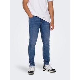 Only & Sons Skinny-fit-Jeans ONLY & SONS "LOOM LIFE JOG", Herren, Gr. 38, L&auml;nge 32, blau (medium blau denim), Denim/Jeans, Obermaterial: 98% Baumwolle, 2% Elasthan, Abriebeffekte, sehr schmal lang, Jeans Skinny-fit-Jeans