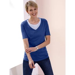 Kurzarmshirt Classic Basics "2-in-1-Shirt", Damen, Gr. 42, blau (royalblau), 100% Baumwolle, unifarben, Rundhals, Shirts Kurzarmshirt