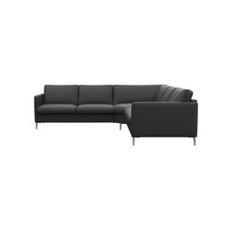 Ecksofa FLEXLUX "Fiore, gleichschenklig, bequem durch hochwertigem Sitzaufbau", schwarz (deep schwarz), B:249cm H:85cm T:92cm, 100% Echteder, Sofas, Ecksofa, schmale Armlehnen, Kaltschaum, F&uuml;&szlig;e Alu+ Eiche