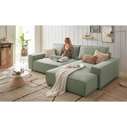 Ecksofa Home Affaire "NEU: SHERWOOD XXL 284, Big-Sofa L-Form, tiefe Sitzfl&auml;che 95 cm, Cord", gr&uuml;n (hellgr&uuml;n), B:284cm H:90cm T:195cm, 100% Polyester, Sofas, Ecksofa, Recamiere rechts/links, als Schlafsofa stellbar, Cord u. Leinenoptik