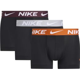 Trunk NIKE UNDERWEAR "TRUNK 3PK", Herren, Gr. XL, 3 Stk., blk cmpfi oge, wolf grau, bdy crsh wb, Jersey, Obermaterial: 92% Polyester, 8% Elasthan, kontrastfarbene Details, unifarben, k&ouml;rpernah, Unterhosen Trunk, mit NIKE Logo-Elastikbund