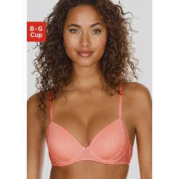 Schalen-BH Lascana "Tiziana", Damen, Gr. 90, Cup F, orange (neon pfirsich), Microtouch, Obermaterial: 71% Polyamid, 16% Polyester, 13% Elasthan, BHs Schalen-BH, mit dekorativer Spitze, Dessous