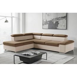 Sit & More Ecksofa SIT & MORE "Valentine L-Form, B: 272 cm", braun (creme, braun), B:272cm H:73cm T:226cm, 100% Polyester;Luxus-Kunstleder/Struktur (88% Polyester, 12% Polyamid), Sofas, Ecksofa, mit Arm- & Kopfteilverstellung, optional mit Bettfunktion