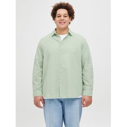 Jack & Jones PlusSize Langarmhemd "JJEBREEZE SHIRT LS SN PLS", Herren, Gr. 5XL, N-Gr, gr&uuml;n (iceberg gr&uuml;n), Web, Obermaterial: 70% Baumwolle, 30% Leinen, JACK & JONES PLUSSIZE, unifarben, slim fit taillenbedeckt, ohne Ausschnitt, Manschette, Hemden Langarmhemd, mit Hemdkragen