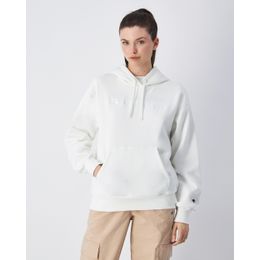 Kapuzensweatshirt Champion, Damen, Gr. M (40), wei&szlig; (str), Sweatware, Obermaterial: 70% Baumwolle, 30% Polyester, unifarben, hoch geschlossener Ausschnitt, weit B&uuml;ndchen, Sweatshirts Kapuzensweatshirt