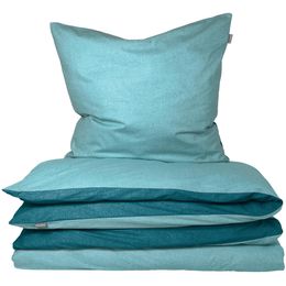 Wendebettw&auml;sche Schiesser "Doubleface aus weicher Baumwolle mit edlem Melangeeffekt", blau (t&uuml;rkis), B/L: 135cm x 200cm, 1 Stk., 1 Stk., Renforc&eacute;, B/L: 80cm x 80cm, 2 Stk., Renforc&eacute;, Obermaterial: 100% Baumwolle, Bettw&auml;sche, Wendebettw&auml;sche, ab Gr&ouml;&szlig;e 135x200 cm erh&auml;ltlich, Made in Green