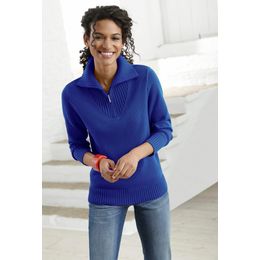 Troyer Casual Looks "Pullover", Damen, Gr. 44, blau (royalblau), 50% Baumwolle, 50% Polyacryl, meliert, unifarben, figurumspielend, Pullover Troyer