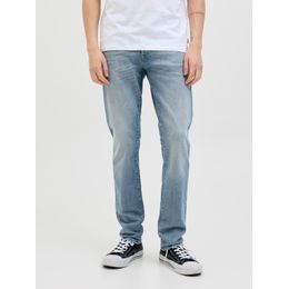 Jack & Jones Slim-fit-Jeans JACK & JONES "JJIGLENN JJICON JJ 619 50SPS NOOS", Herren, Gr. 34, L&auml;nge 32, blau (blau, denim), Denim/Jeans, Obermaterial: 95% Baumwolle, 4% Elastomultiester, 1% Elasthan, Abriebeffekte, slim fit lang, Jeans Slim-fit-Jeans, Baumwollmischung, slim fit