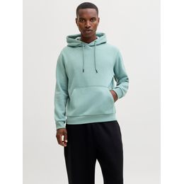 Jack & Jones Kapuzensweatshirt JACK & JONES "JJEBRADLEY SWEAT HOOD NOOS", Herren, Gr. XS, mineral blau, angeraute Sweatware, Obermaterial: 65% Polyester, 35% Baumwolle, unifarben, relaxed fit normal, ohne Ausschnitt, Rippb&uuml;ndchen, Sweatshirts Kapuzensweatshirt, Materialmix, relaxed fit