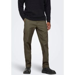 Only & Sons Cargohose ONLY & SONS "ONSEDGE-ED CARGO LOOSE PANT", Herren, Gr. 30, L&auml;nge 32, gr&uuml;n (olive night), Web, Obermaterial: 98% Baumwolle, 2% Elasthan, unifarben, loose fit normal, Hosen Cargohose